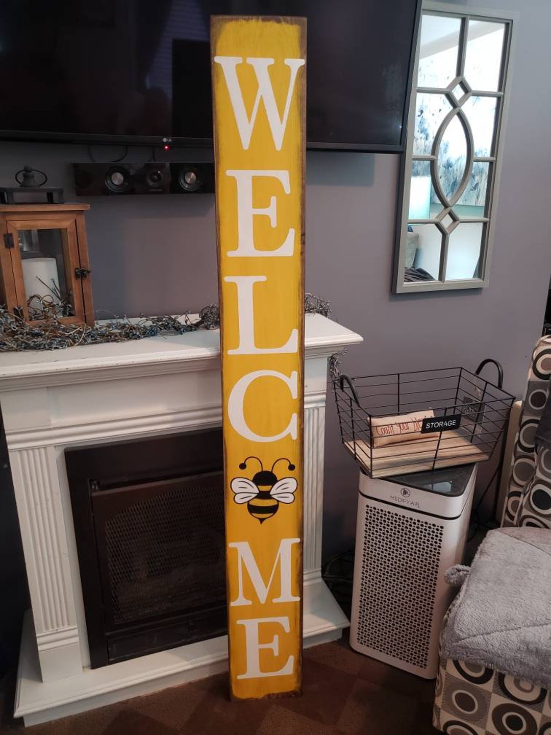 Bee Sign Welcome Porch Sign Bee Decor 5 Ft Entryway Rustic Stained Wood ...
