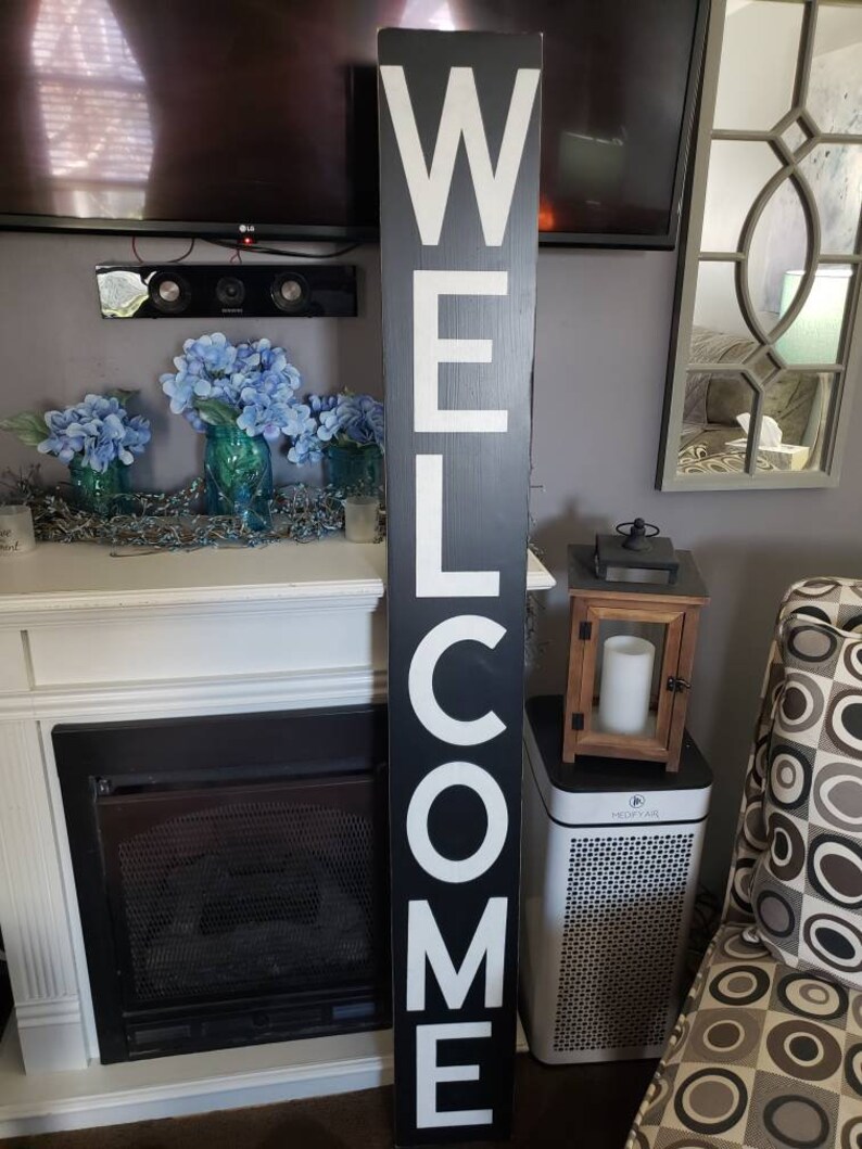 Welcome Wood Sign 48x7 Entryway Sign Reversible Vertical Distressed ...