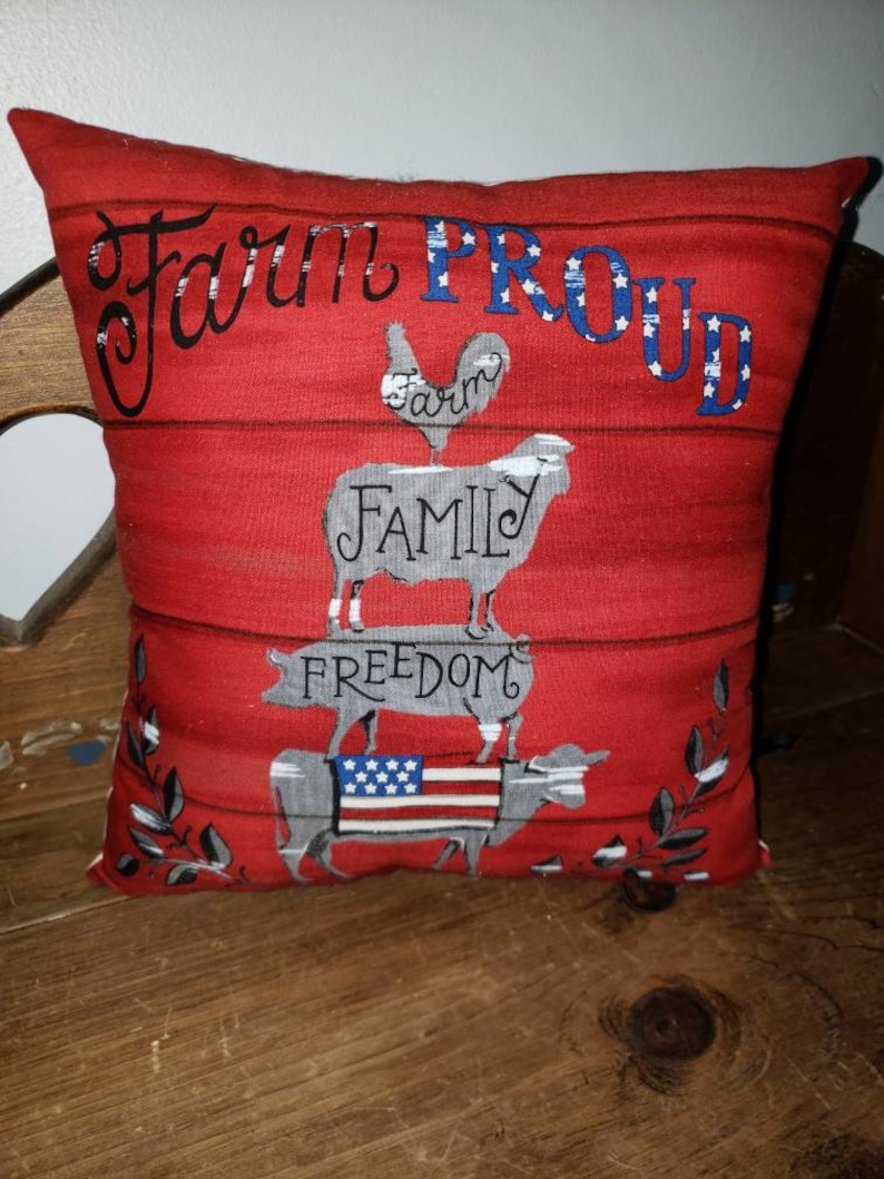 Americana Red Farmhouse Pillow Rustic Patriotic Decor Primitive Muslin ...
