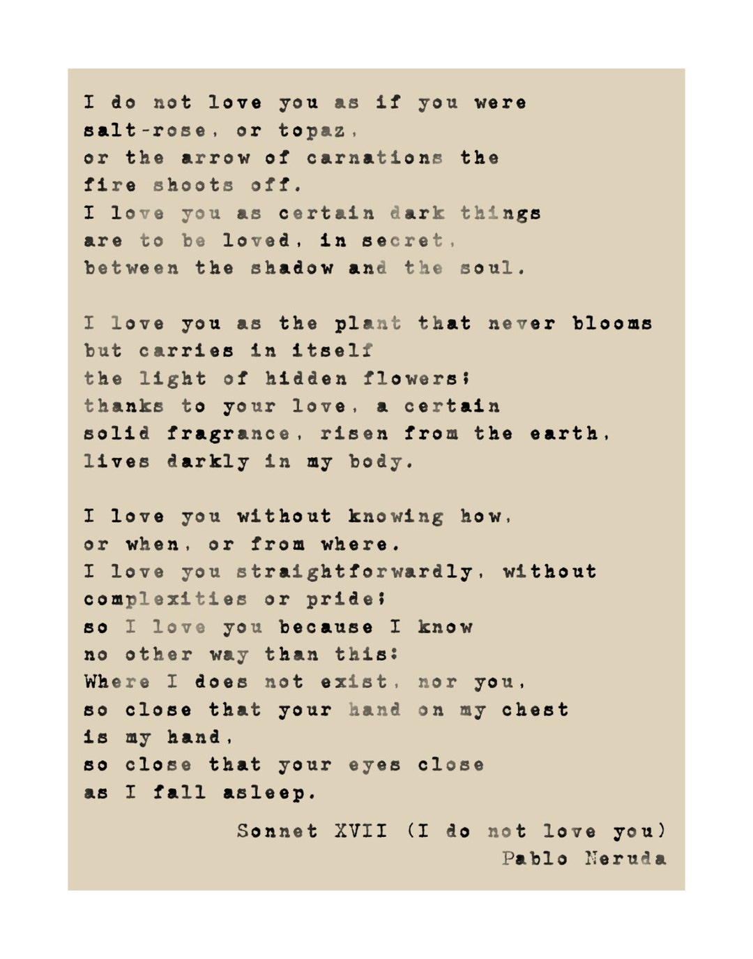 Sonnet XVII by Pablo Neruda Digital - Etsy