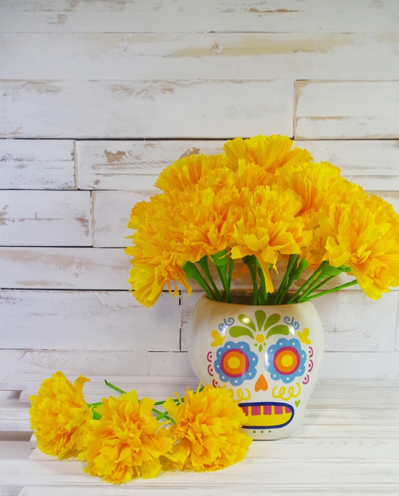 3 flores de cempasúchil con tallo hechas con papel para - Etsy México