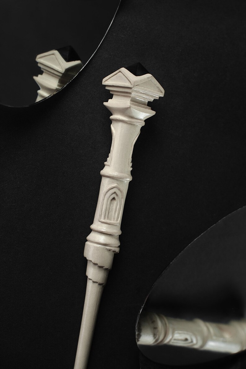 THE MIND Wizard Wand White Hornbeam Wood Black Onyx - Etsy UK