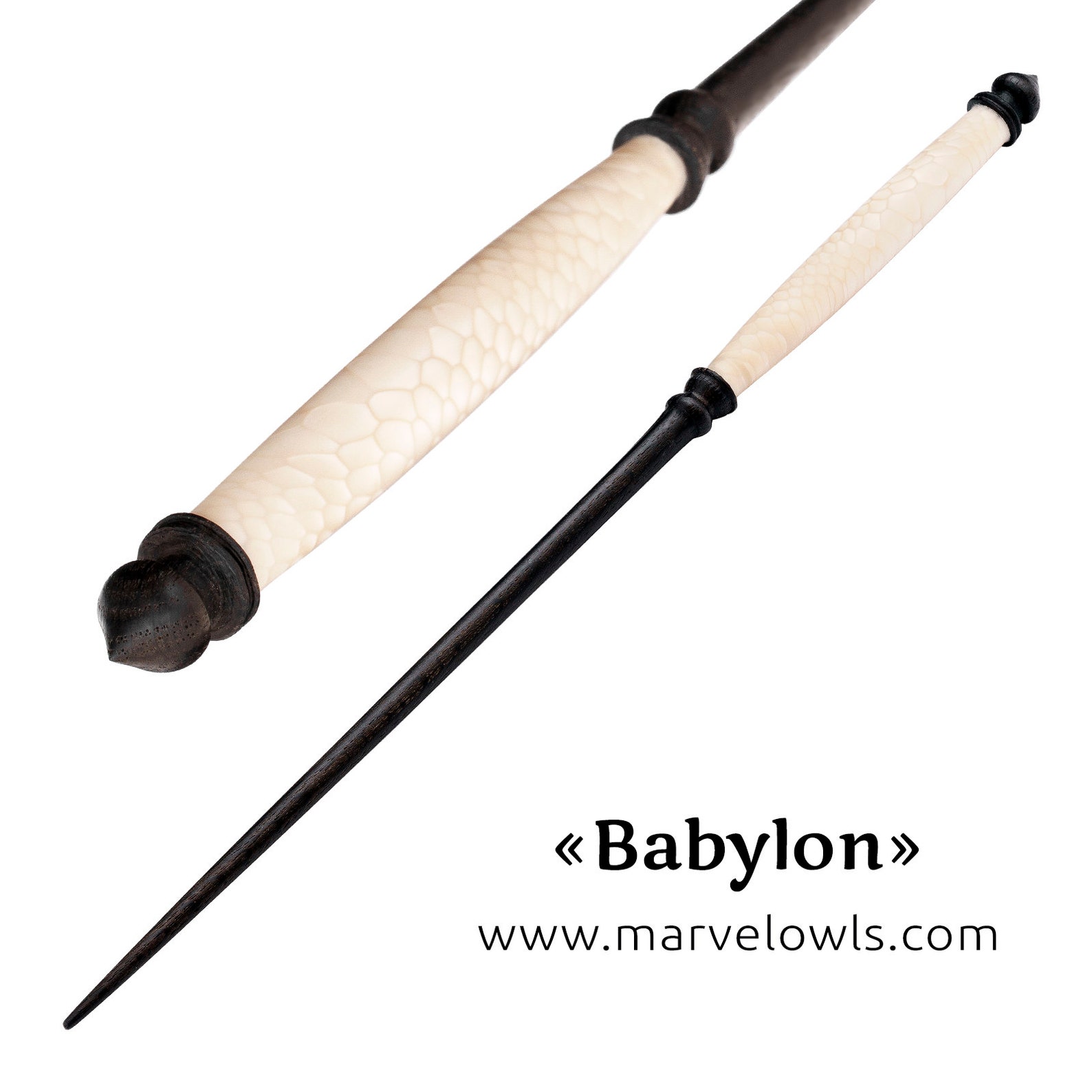 BABYLON Wizard Wand Black Oak Wood Snake Stone Marvelowls - Etsy