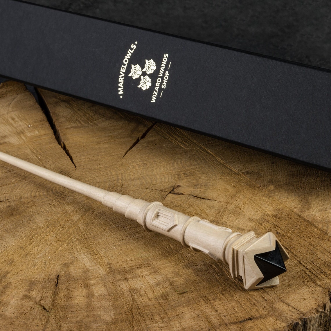 THE MIND Wizard Wand White Hornbeam Wood Black Onyx - Etsy