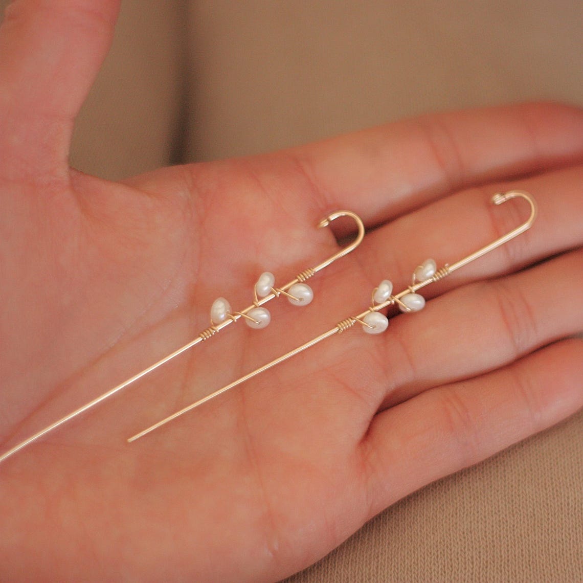 Uneven Pearls Ear Pin Hook, Pearl Ear Cuff - Etsy