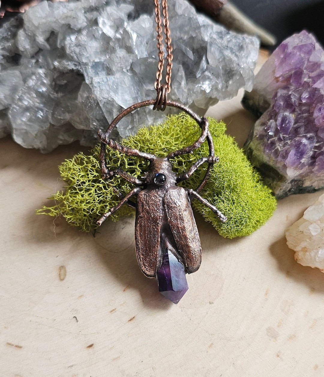 Amethyst Beetle Pendant - Real Preserved California Borer Beetle ...