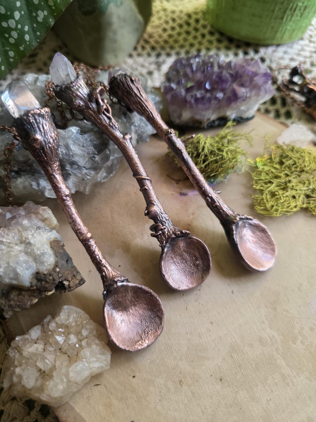 Copper Electroformed Spoon Necklace - Witchy Spoon for Spells - Crystal ...