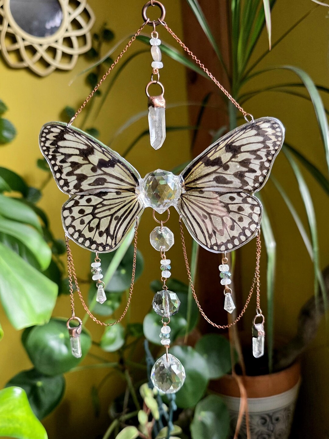 Butterfly Crystal Suncatcher - Copper Electroformed Bohemian Wall ...