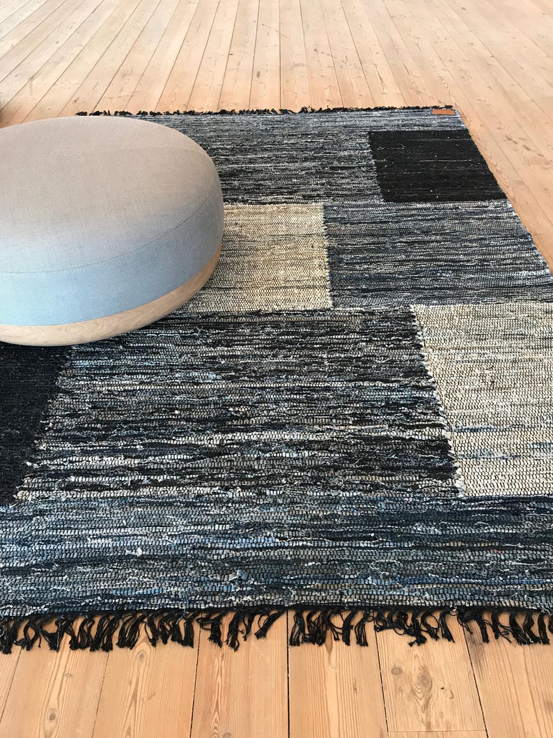 Blue Patchwork Denim Rug, Handwoven Denim Carpet 200 X 300 Cm ...