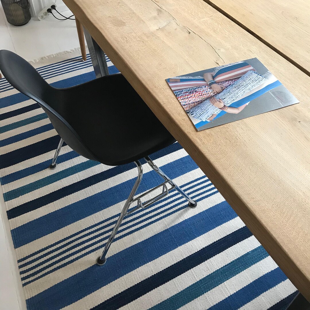 Scandinavian Striped Blue Carpet Design 200 X 300 Cm, Hand Woven ...