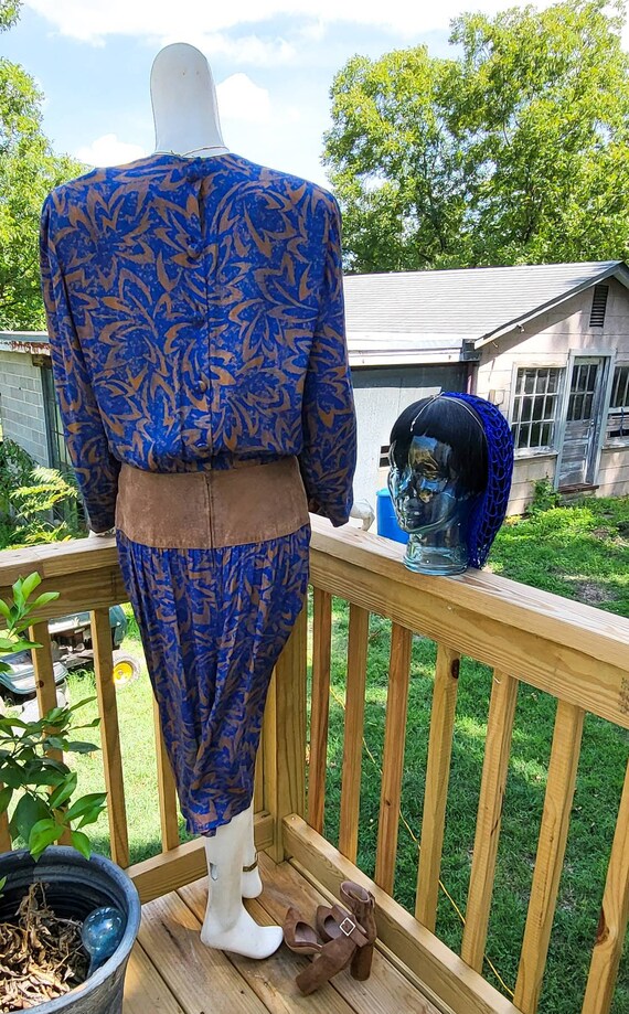 Vintage Cynthia Rowe Blue and Brown Suede Leather Lon… - Gem