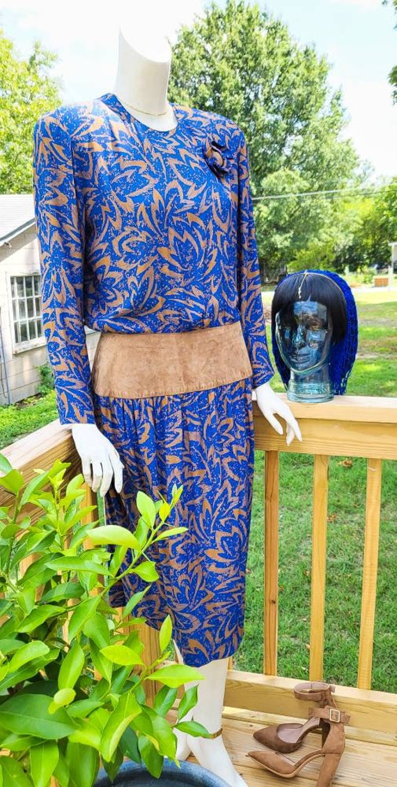 Vintage Cynthia Rowe Blue and Brown Suede Leather Lon… - Gem