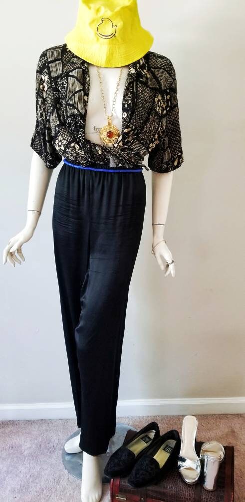 Vintage Richards Woman High Waist Black Shiny Sleek Slacks - Etsy