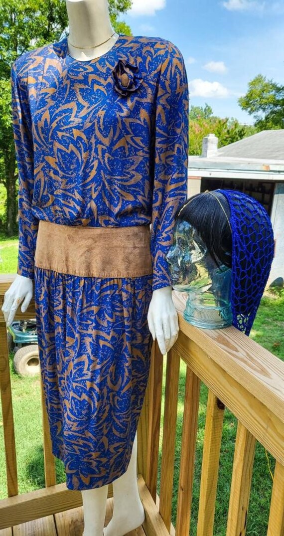 Vintage Cynthia Rowe Blue and Brown Suede Leather Lon… - Gem