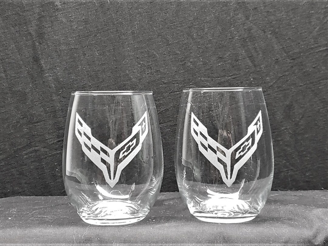 2 Etched Nice Large Stemless Wine Glasses, Corvette C8 - Etsy