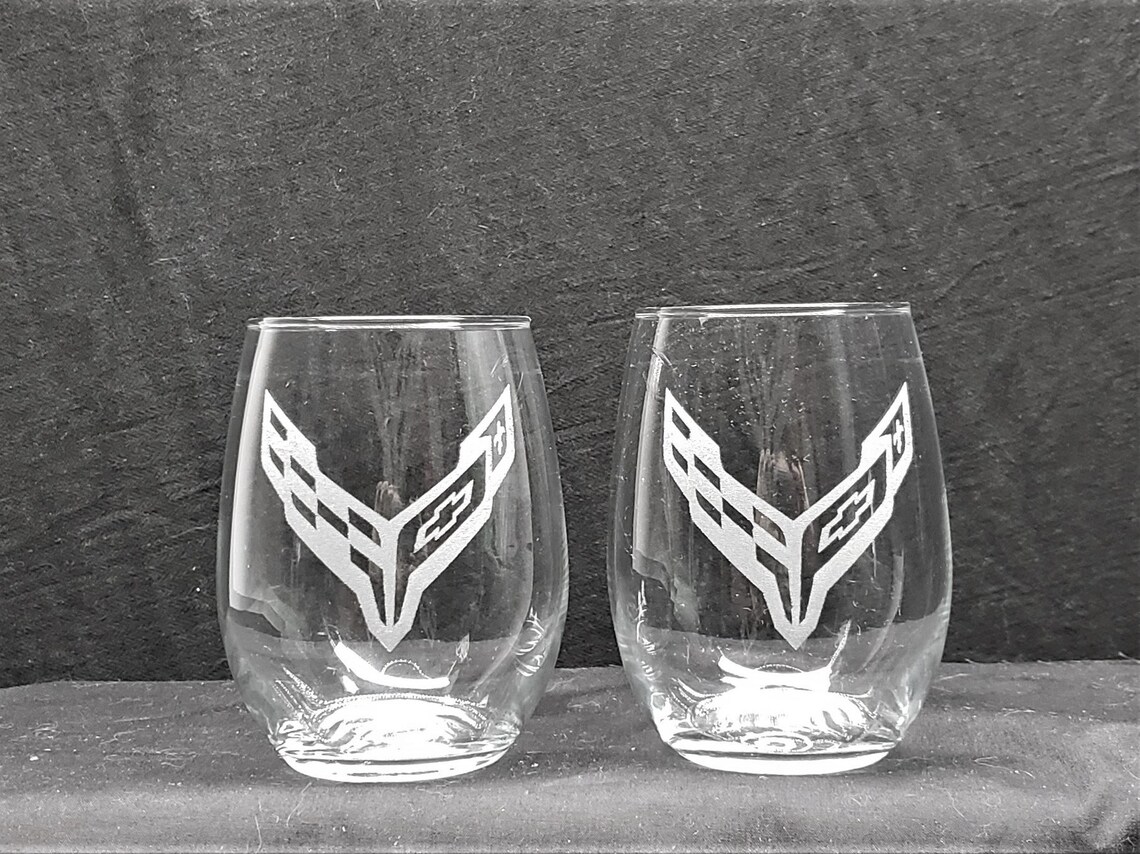 2 Etched Nice Large Stemless Wine Glasses Corvette C8 - Etsy