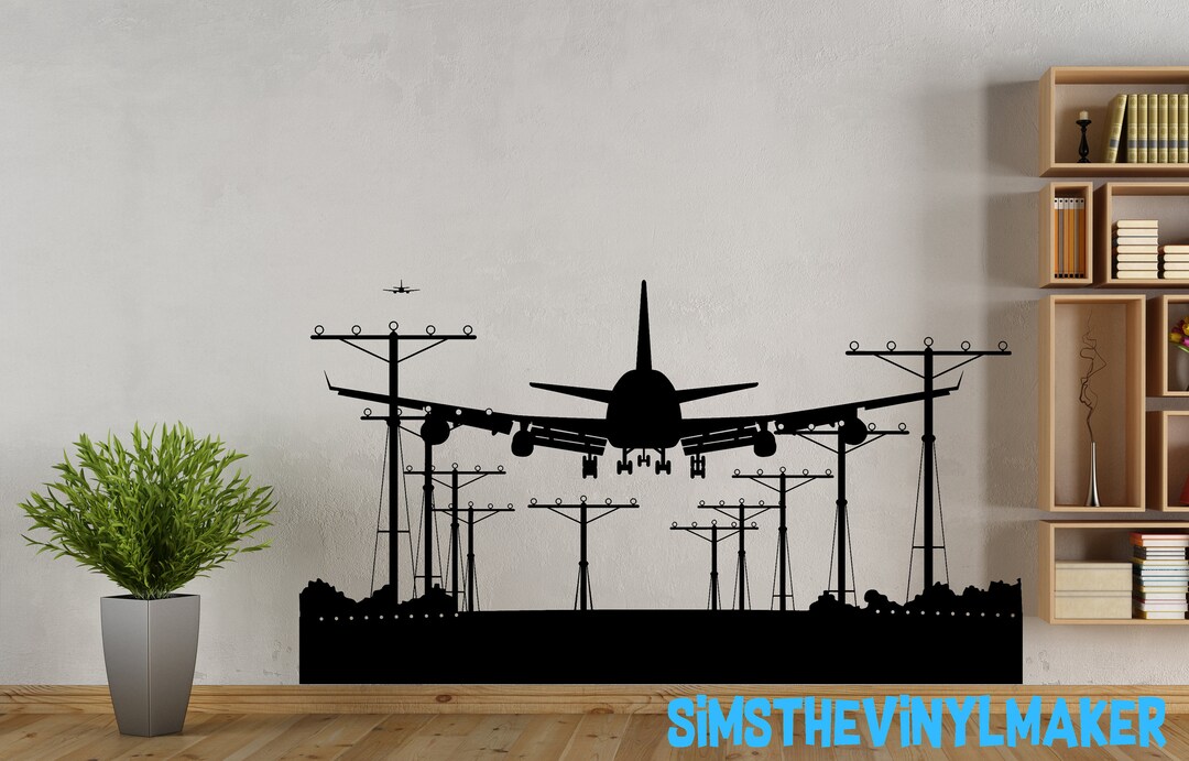 Airport Landing Decal, Living Room Wall Decor, Airplane Landing Decal ...