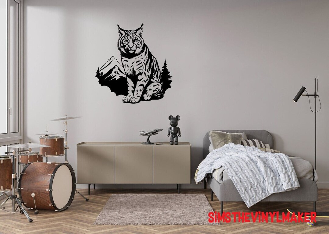 Bobcat Large Decal, Bobcat & Mountain Wall Art, Wildcat Vinyl Sticker ...