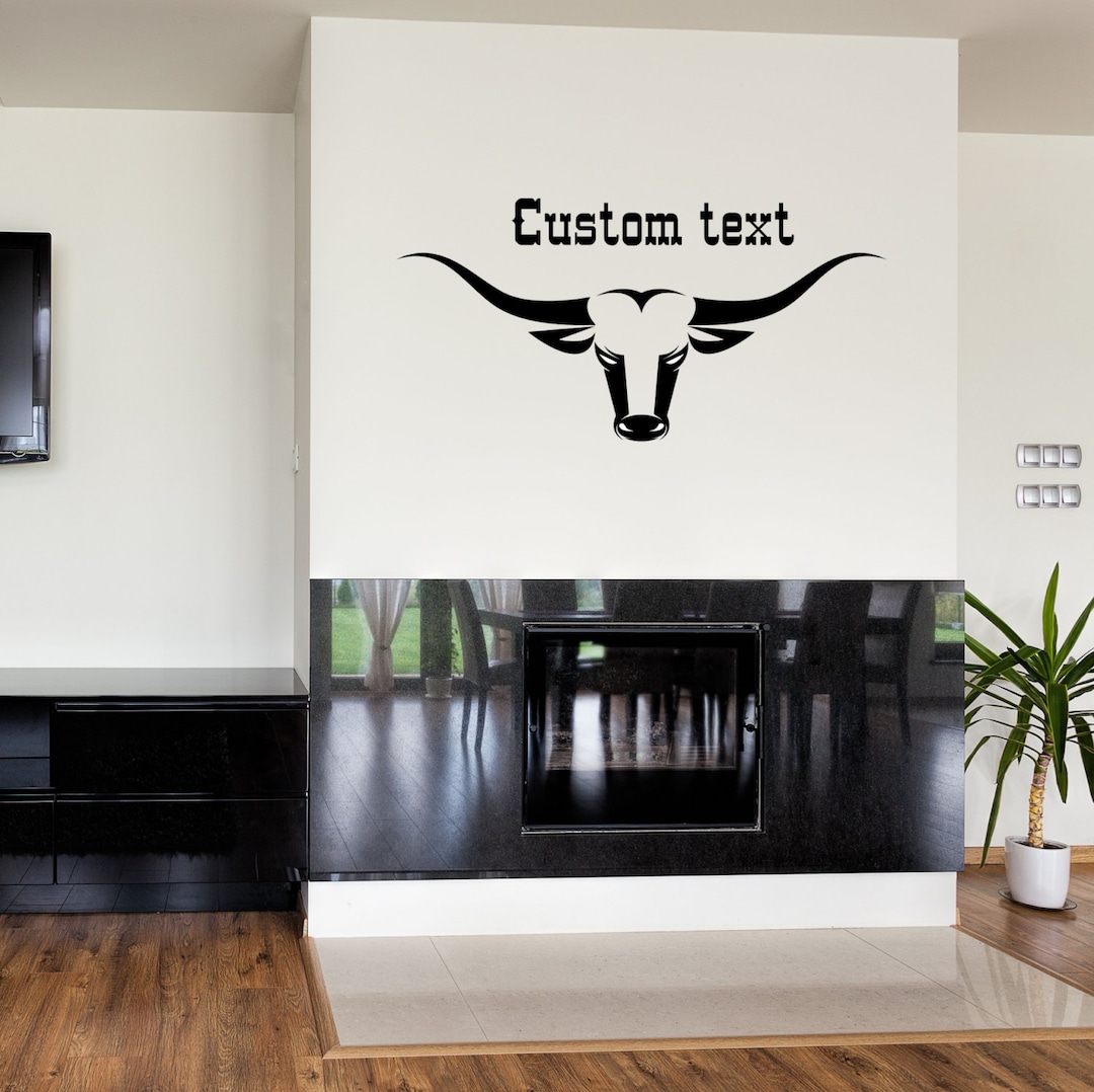 Bull Cow Head Decal, Bull Mount Sticker, Custom Your Name Decal, Cow ...