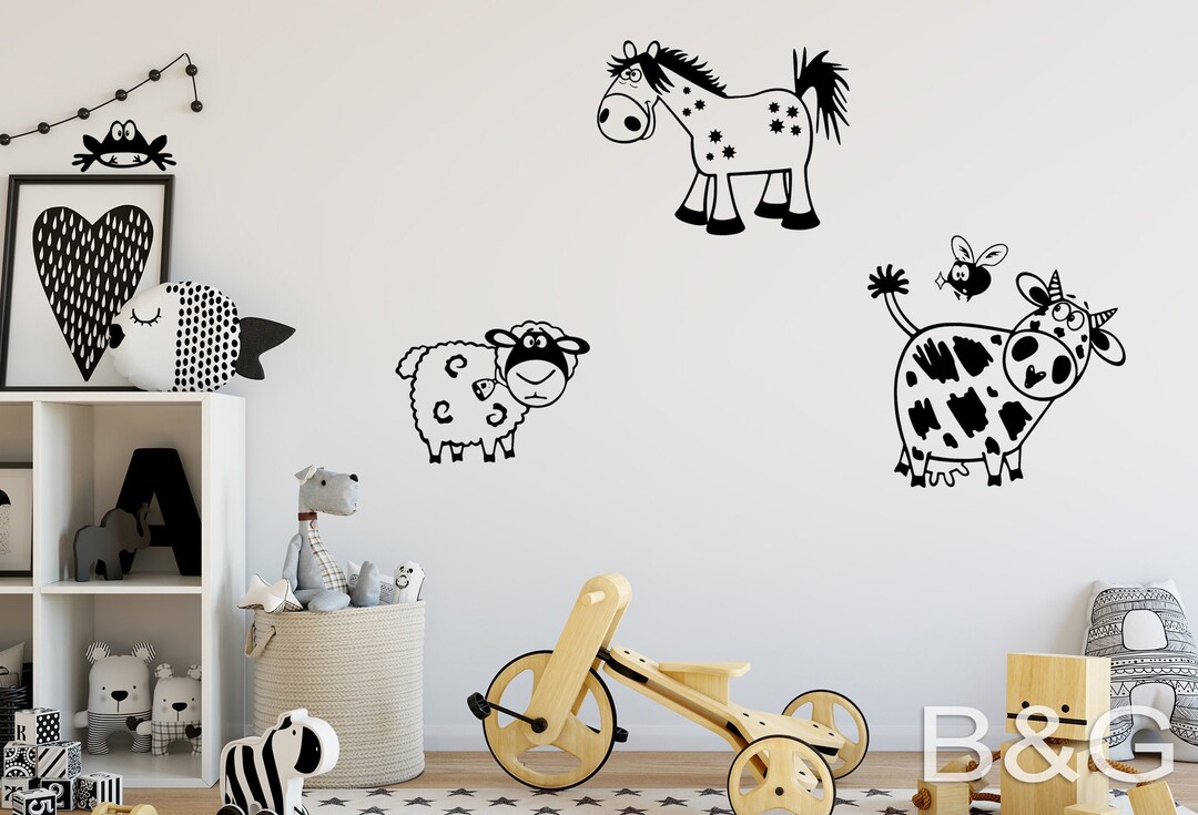 Set of 5 Cartoon Farm Animals Decals Cartoon Vinyl Stickers - Etsy