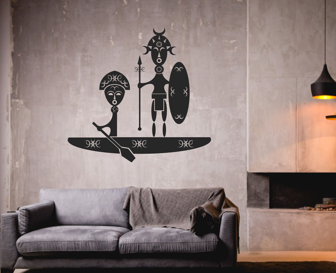 African Warriors Decal, African Mask Mural Decor, Tribal African Vinyl ...