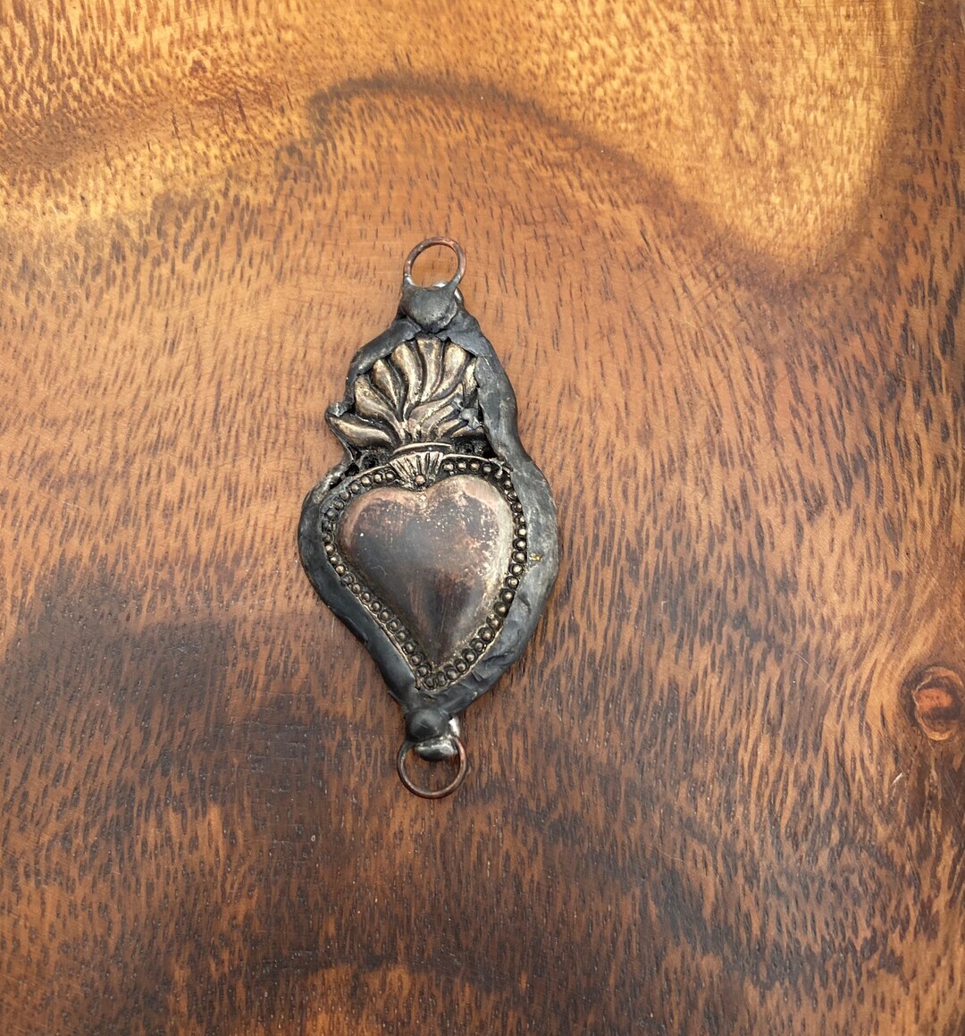 Vintage Sacred Heart Solder Connector: Antiqued Christian Medal Pendant ...