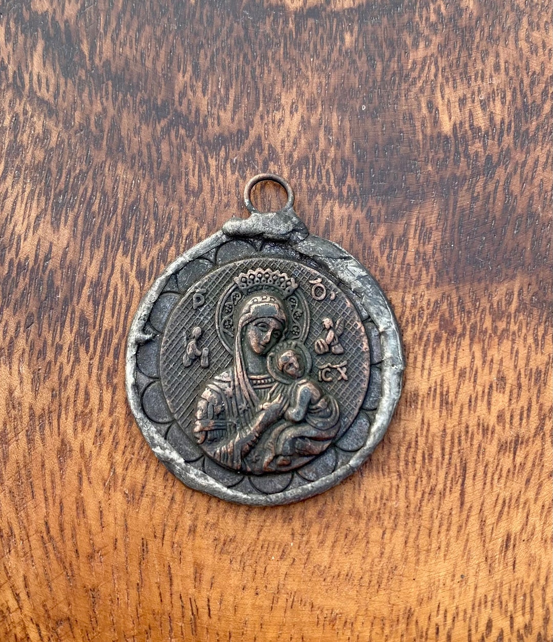 Our Lady of Perpetual Help Round Pendant, Catholic Medal, Rustic ...
