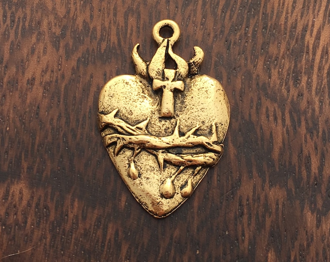 Vermeil Gold or Sterling Silver Sacred Heart Holy Sacred Religious ...
