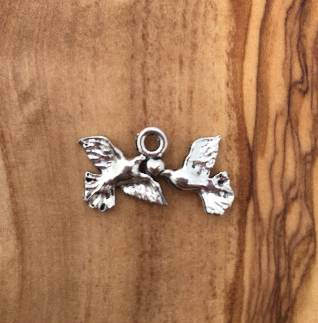 Doves Kissing Heart Charm, Dove Charm, Antique Pewter Charm, Christian ...