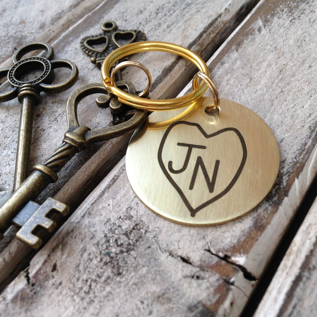Handwritten Keychain- Brass Circle Vintage Style Key Chain -choose Font ...
