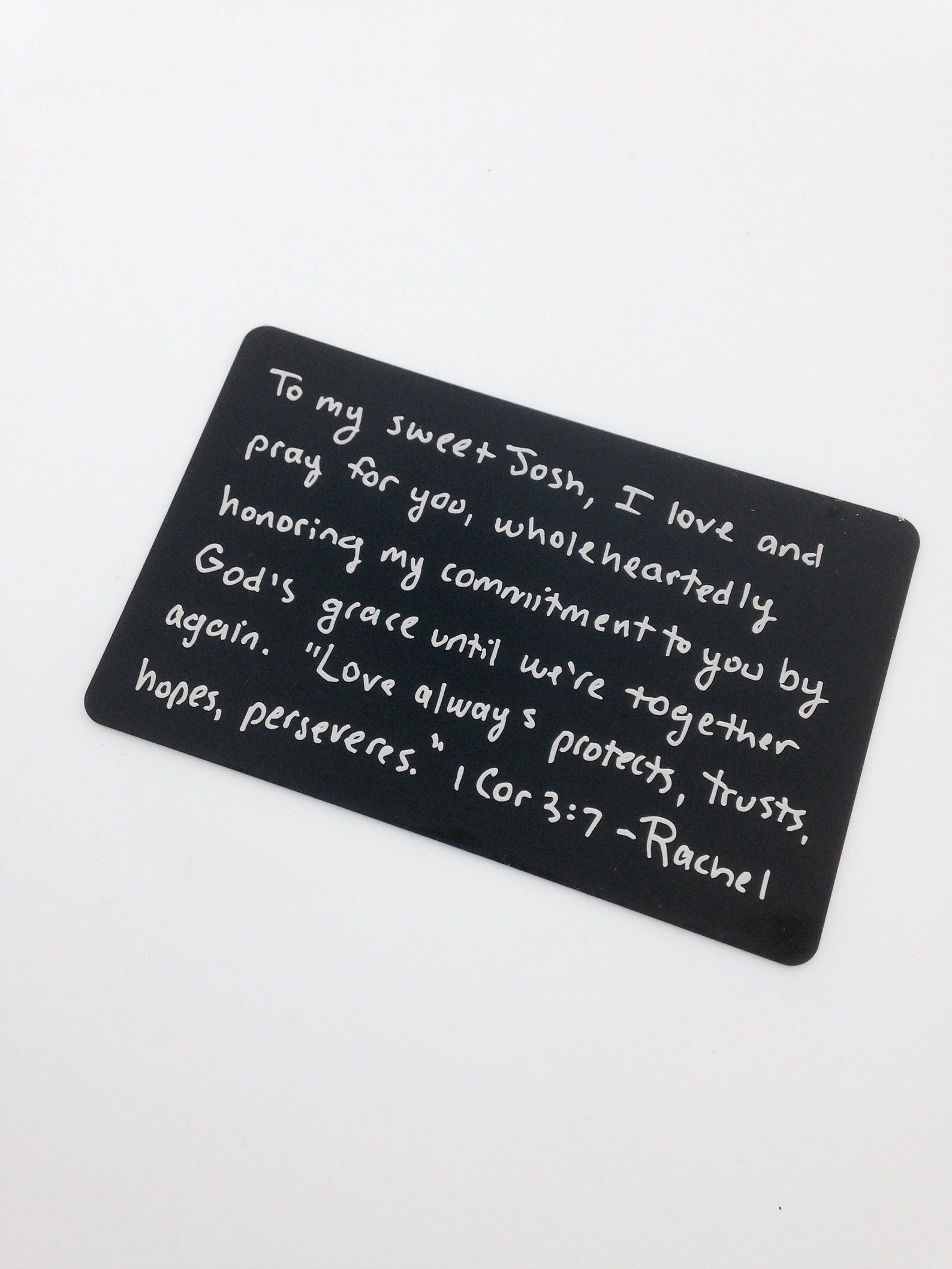 Your Handwritten Wallet Card, Engraved Anodized Black Metal Wallet ...