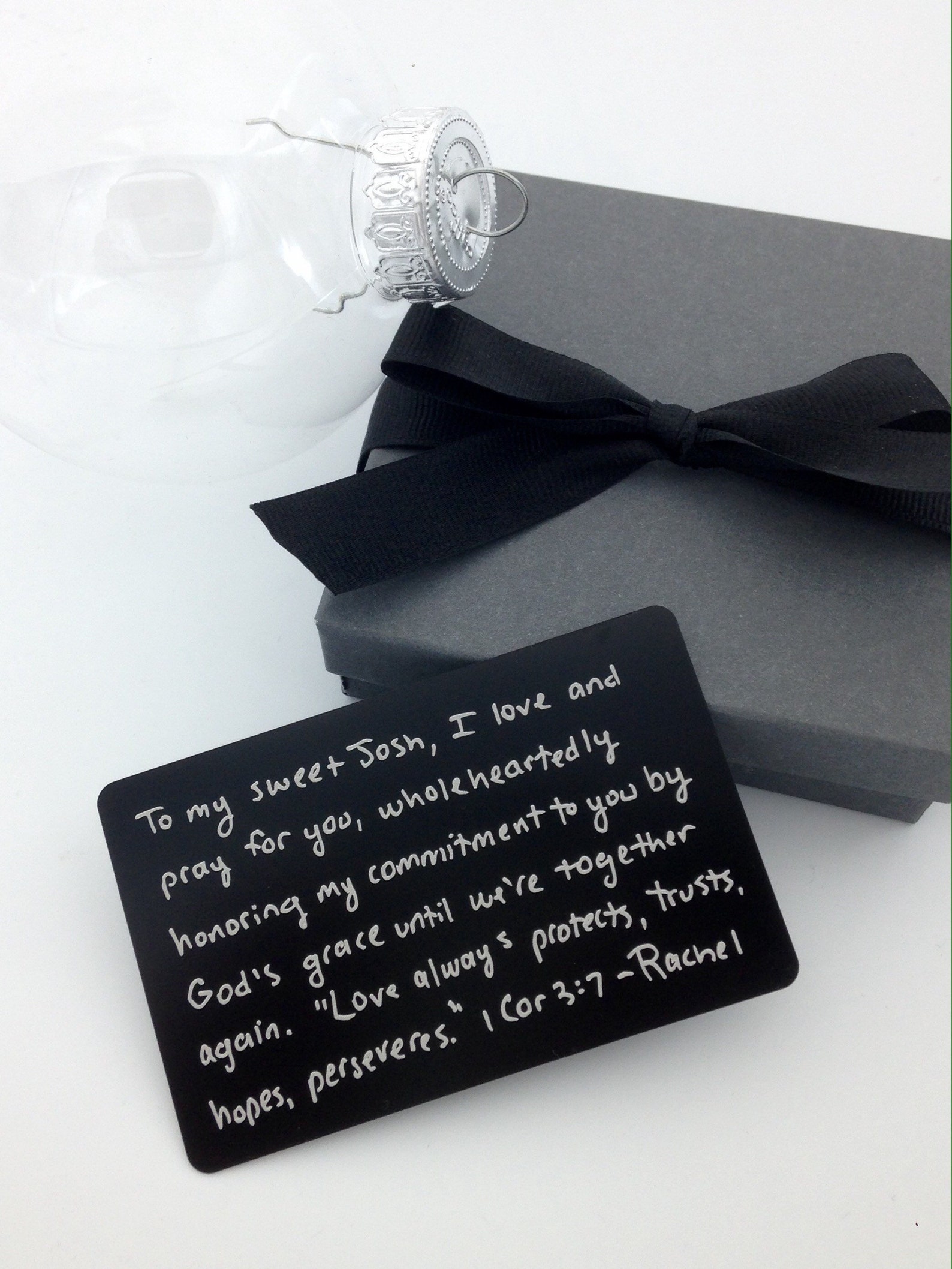 Your Handwritten Wallet Card, Engraved Anodized Black Metal Wallet ...