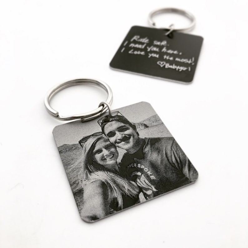 Picture Key Chain - Square, Black Metal Keychain - Personalized Front ...