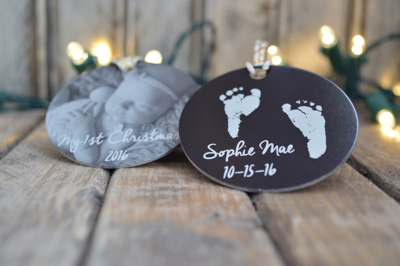 My First Christmas Photo Ornament - Personalized 2" Circle Ornament ...