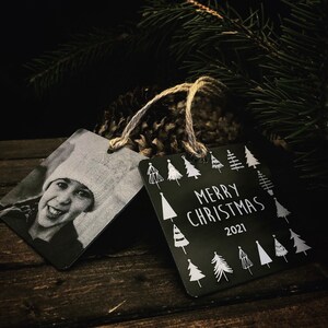 Personalized Christmas PHOTO Ornament -2.5” Square Engraved Metal W ...