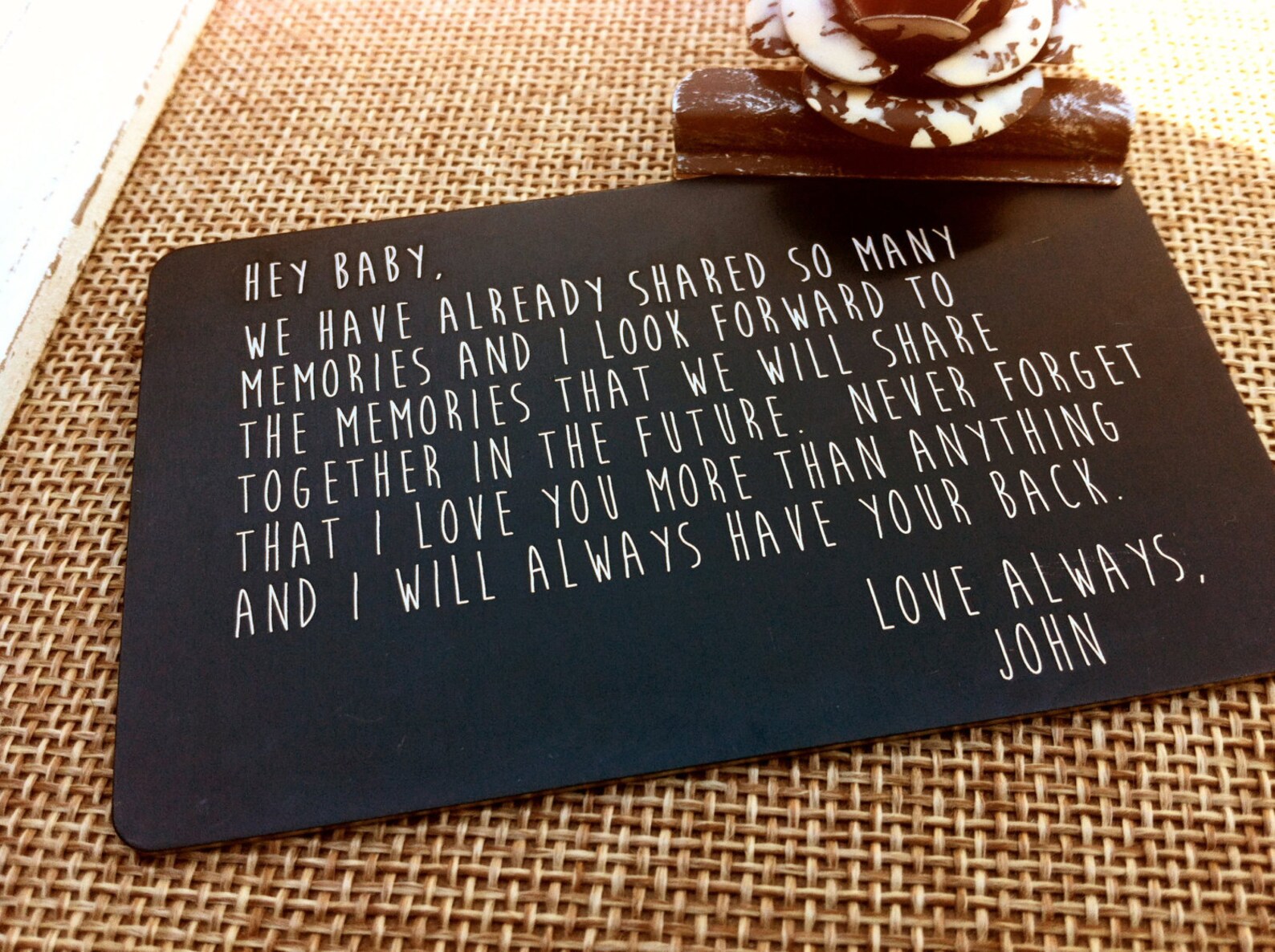 Your Handwritten Wallet Card, Engraved Anodized Black Metal Wallet ...