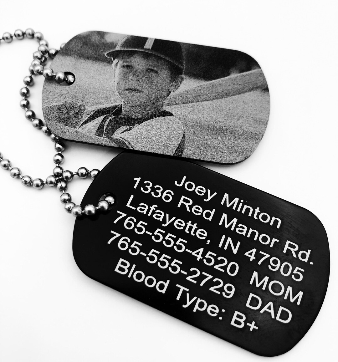 ID Tag - Vital Contact and Health Information - Black Aluminum Dog Tag ...