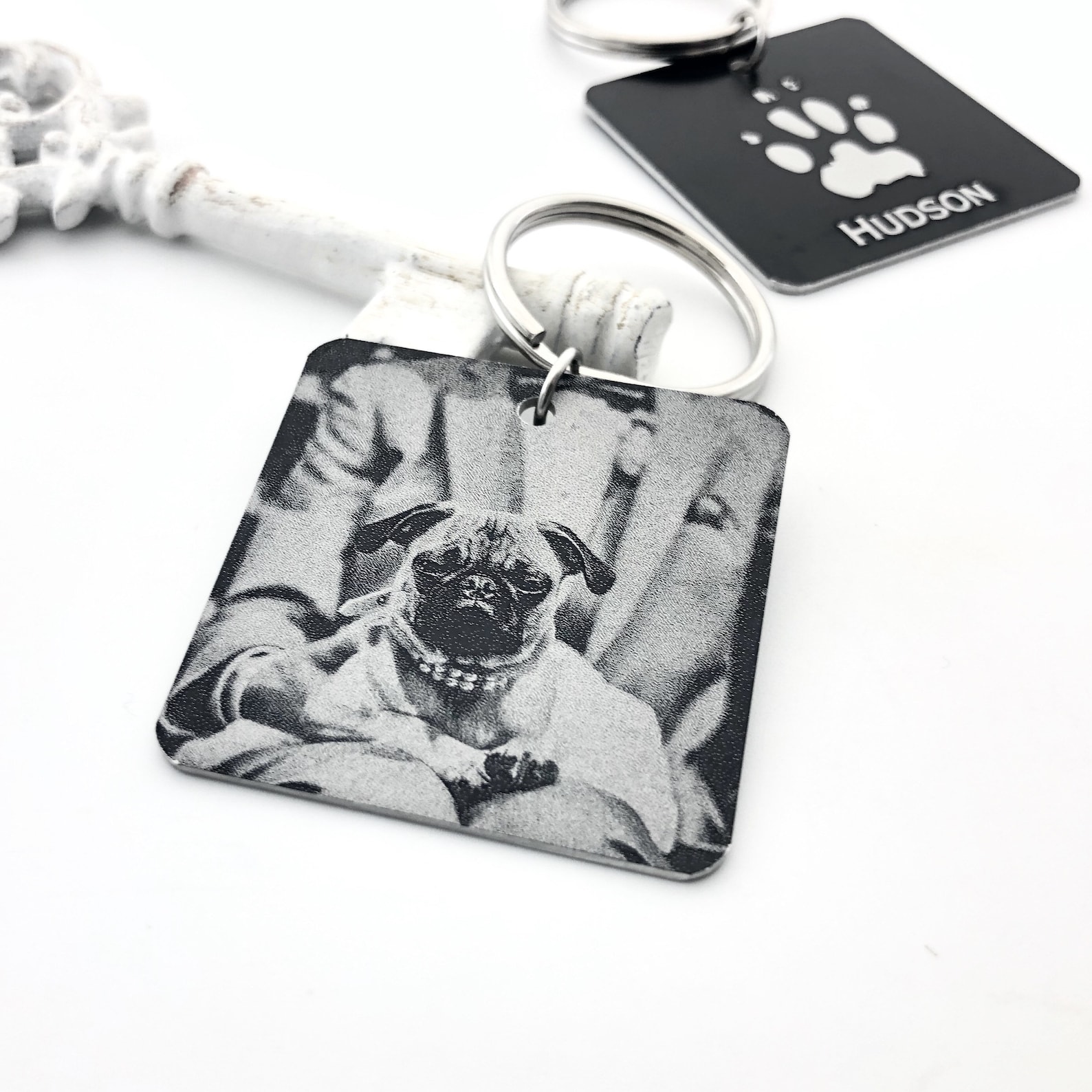 Picture Key Chain - Square, Black Metal Keychain - Personalized Front ...
