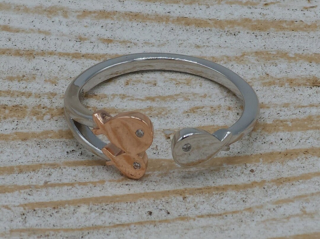Two-tone Fish Ring, Fish Sterling Silver Ring, 925 Sterling Silver Ring ...