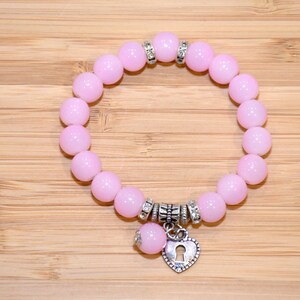 Pink Charm Bracelet, Pink Bracelet, Pink Beaded Bracelet, Pink Bead ...