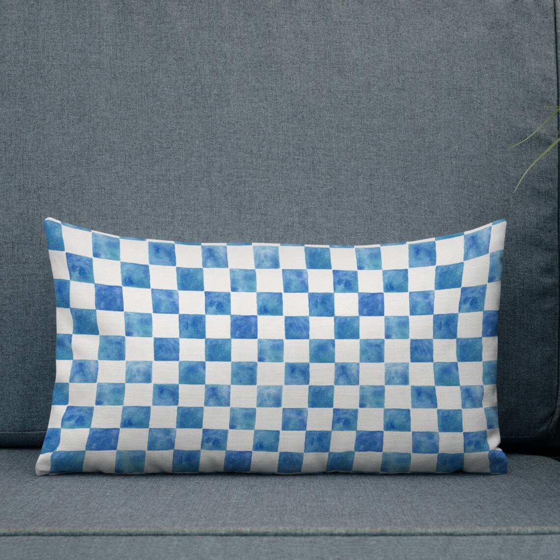 Checkerboard Throw Pillows: Pillow With Hand-painted Watercolor ...
