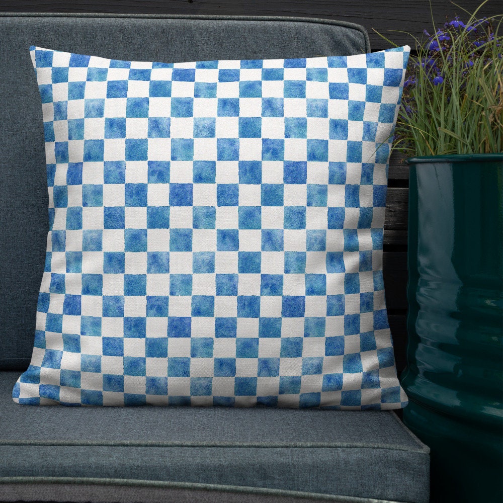 Checkerboard Throw Pillows: Pillow With Hand-painted Watercolor ...