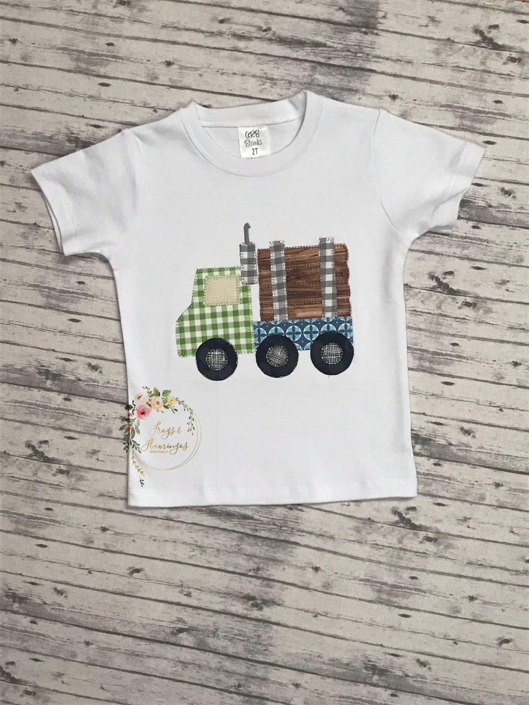 Log Truck Shirt Birthday Boy Embroidered Top Custom Name Logging Theme ...