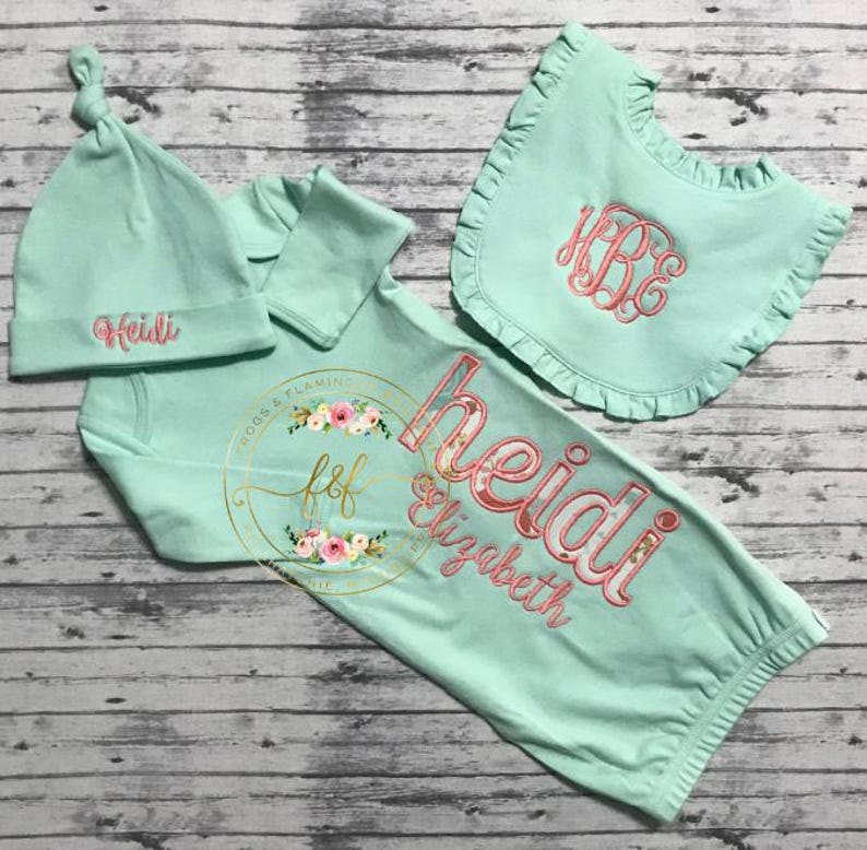 Embroidered Baby Gown Hospital Outfit Newborn Girl Custom Name ...