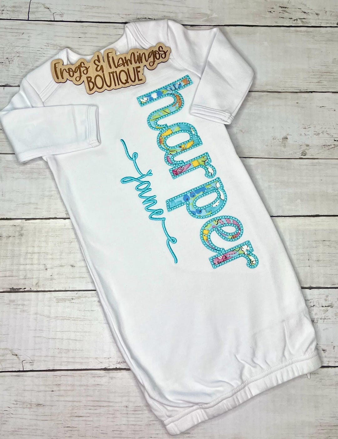 Personalized Baby Gown Cotton Sleeper Side Zipper Diaper Access Newborn ...