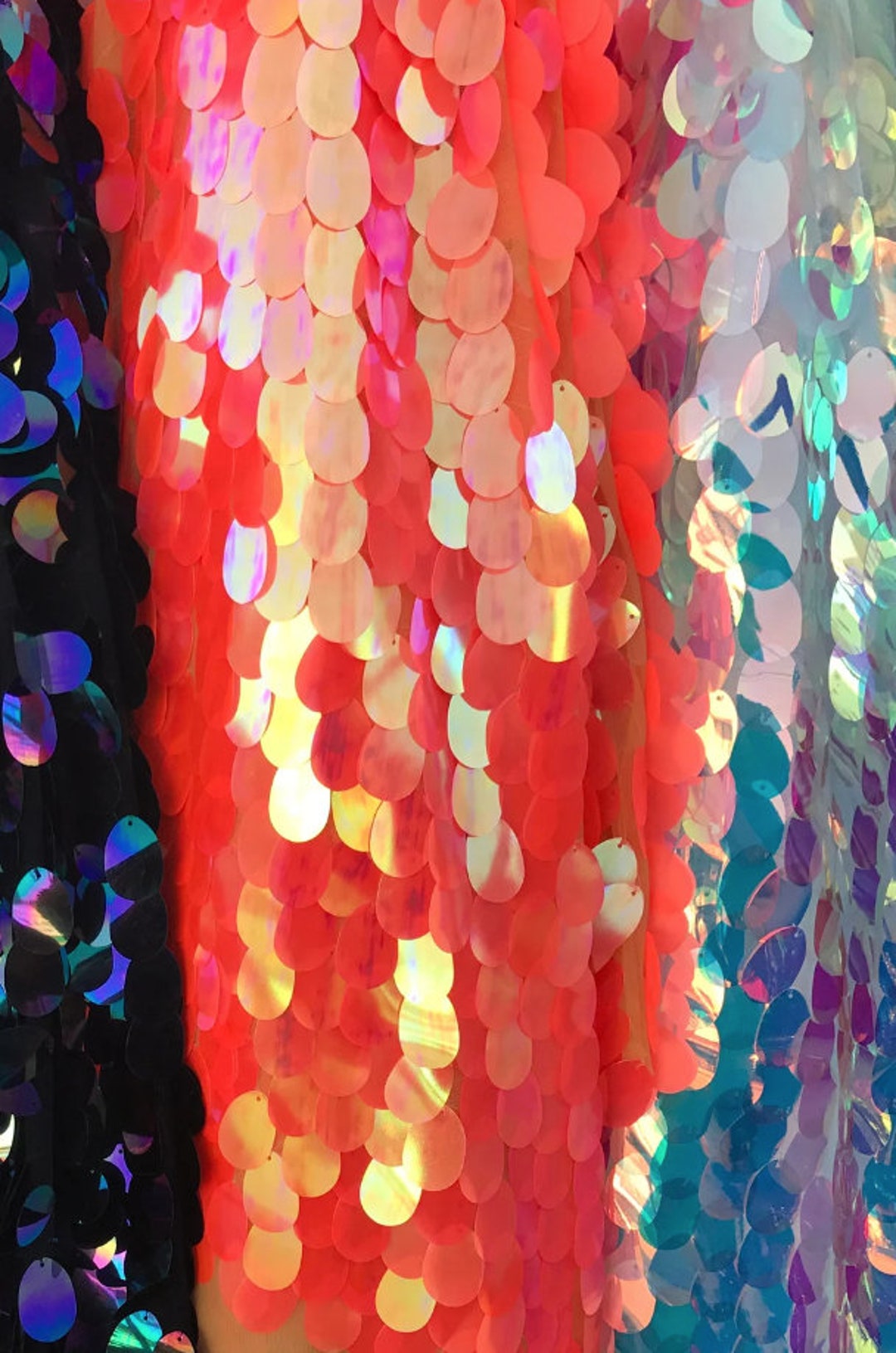 Giant Dangling Sequins Orange Rose Gold Iridescent on Mesh - Etsy UK