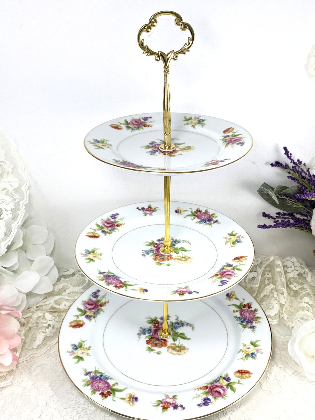 3 Tier Cake Stand, Noritake Phyllis Wedding Bridal Shower Tea Party ...