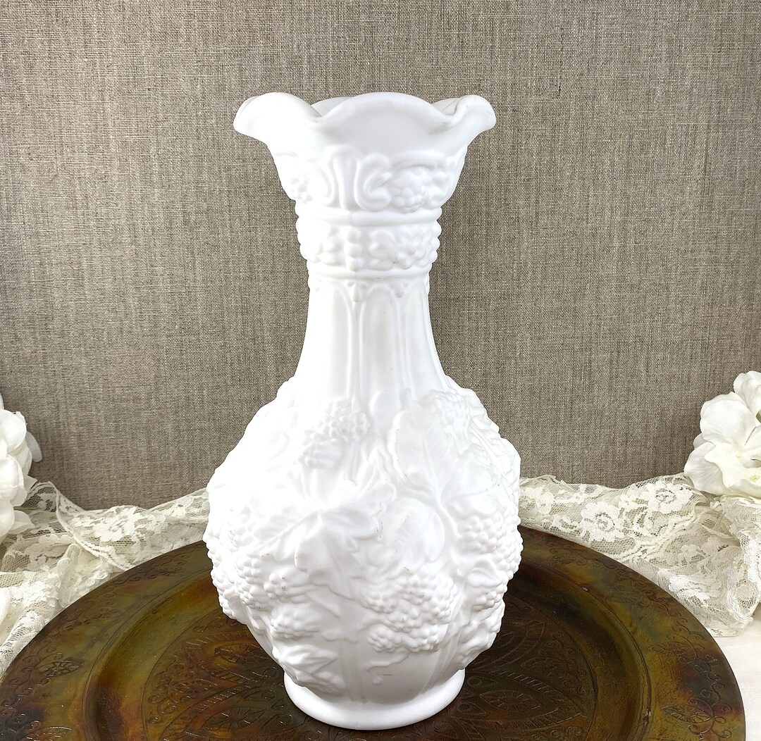 Vintage Imperial Glass Loganberry Vase, Milk Glass Vase: Embossed ...