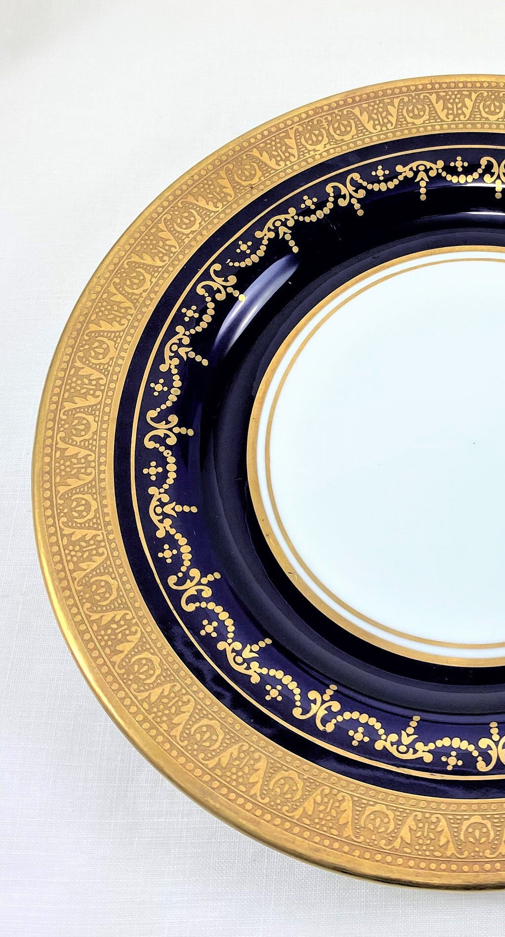 Cobalt Blue Gold and Pink Cabbage Roses Plates Dinnerware Set of 3 ...