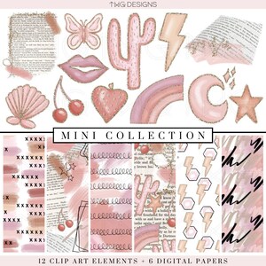 Pink Collage Clip Art & Digital Paper Collection Bundle Watercolor ...